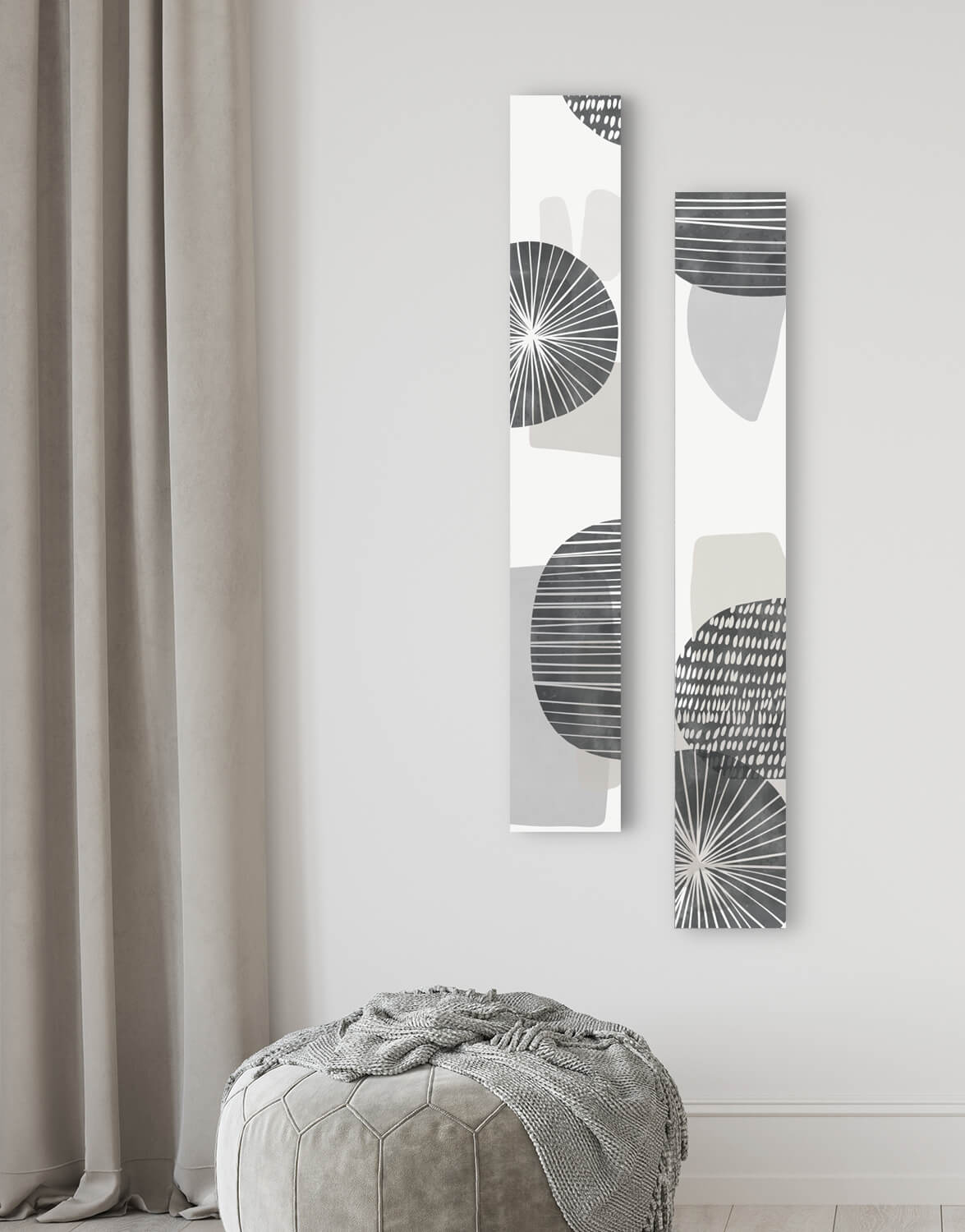 Set of Two Canvases, Tall Shades of Grey - Silver Wall Art ...