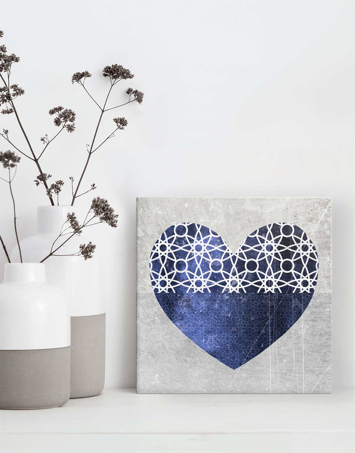 Small Canvas, Grey and Navy Heart III - Silver Wall Art, Contemporary ...