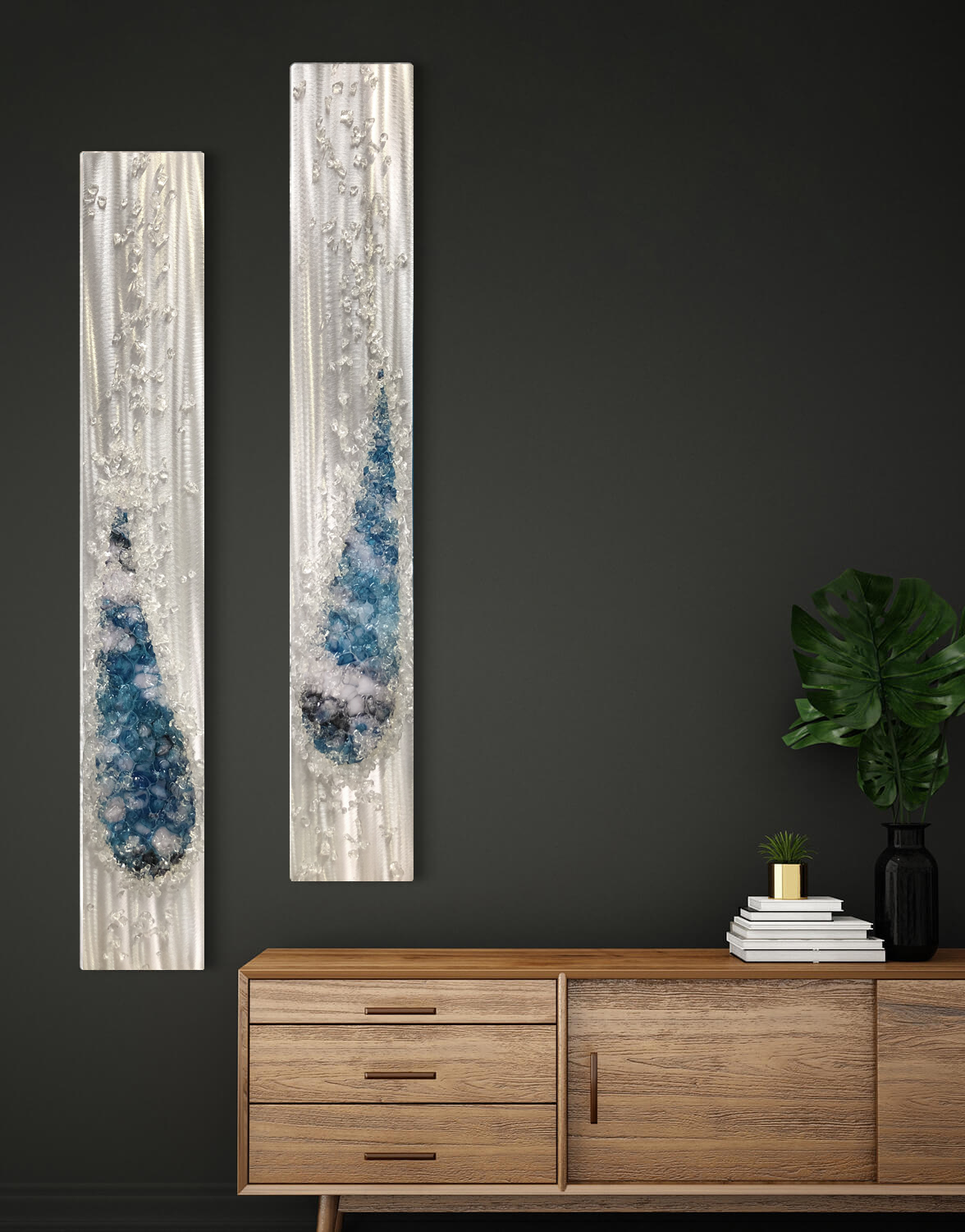 Angel Tears Large Crystal Set, Ocean - Silver Wall Art, Contemporary Art UK